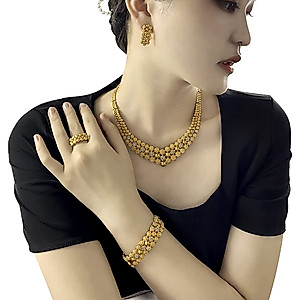 Dubai Women Jewelry Necklace Set 24K Gold Plated Indian Bollywood Bridal Fashion Jewelry 4 Piece Set