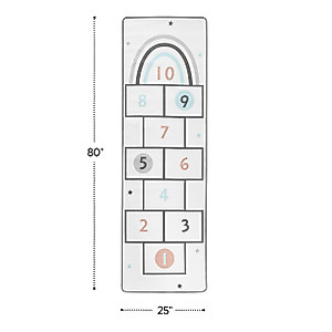 Hearthsong Retro Hopscotch and Marble 2-in-1 Rug, 80”L x 25”W Rug, Plush Drawstring Bag, 22 Ceramic Marbles, 2 Bean Bags, Ages 3 and Up