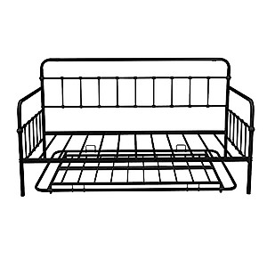 ODC Twin Size Metal Daybed with Pop Up Trundle,Heavy Duty Steel Slat Support Sofa Bed for Living Room,Bedroom/No Box Spring Needed, Black