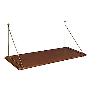 Kate and Laurel Vista Mid-Century Modern, Space-Saving, Wall Mounted Desk Shelf - Rich Walnut Brown Finished Wood Top Supported with Decorative Gold Wire