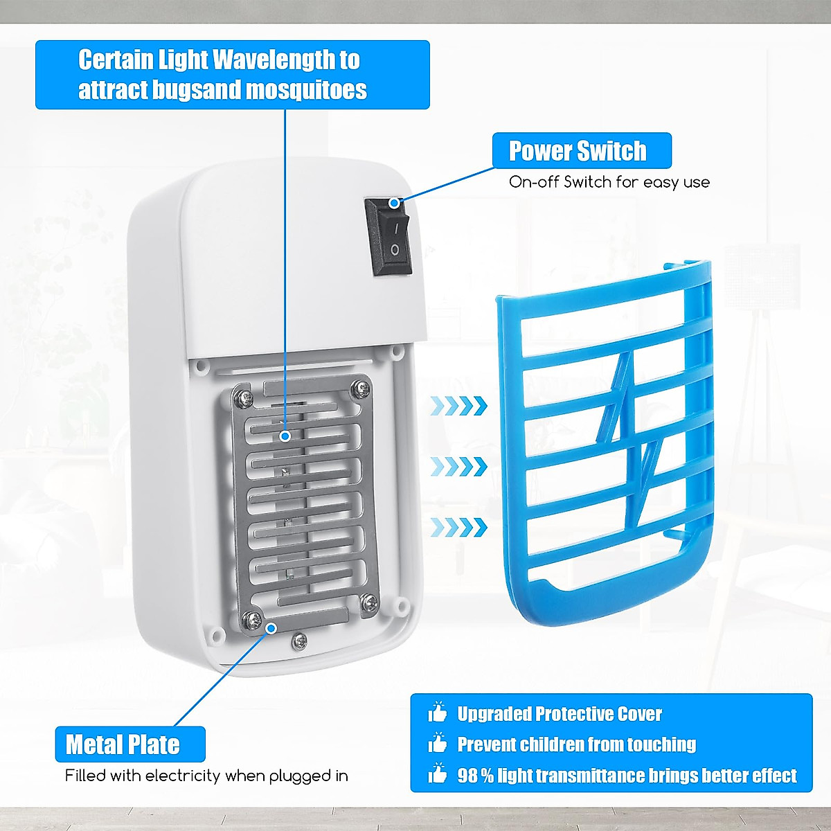 4Pack Bug Zapper Indoor Plug in Electronic Mosquitoes Trap Zapper with Blue Lights Electric Portable Home Insects Zapper for Home,Kitchen,Bedroom,Living Room,Baby Room,Office