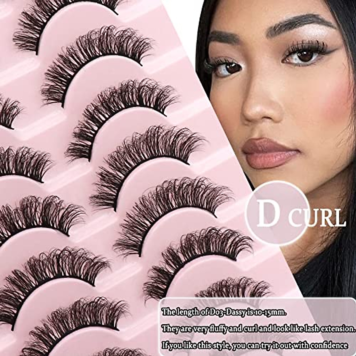 Russian Strip Lashes that look like extensions, D Curl Fluffy False Eyelashes, 10 Pairs Wispy Natural Fake Lashes Pack(D03)