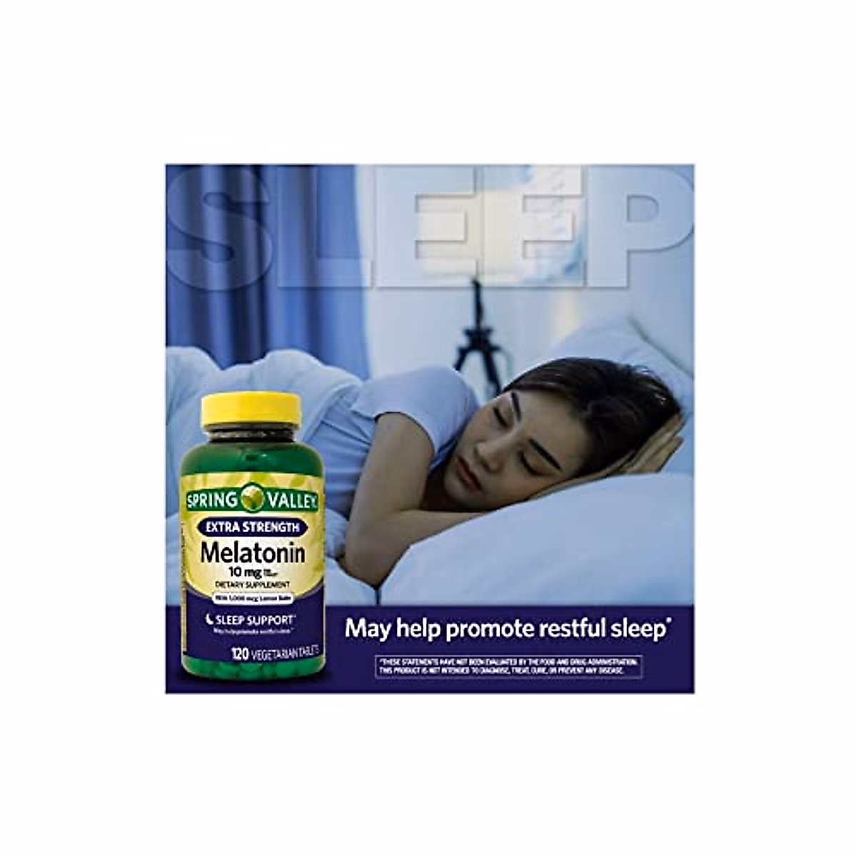 Spring Valley Melatonin 10 mg with Lemon Balm Extra Strength, Sleep Support - 120 Tablets + STS Fridge Magnet.