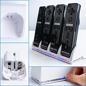 OSTENT Charger Dock Station + 4 Battery Packs for Nintendo Wii Remote Controller Color White