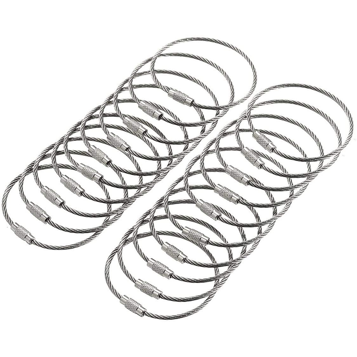 bayite Stainless Steel Wire Keychains 2mm Cable Key Rings Luggage Loops Tag Keepers Heavy Duty Pack of 20 (Cable Length: 6 inches)