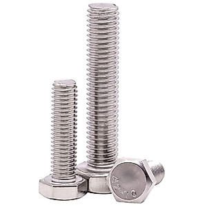 M12-1.75 x 60mm Stainless Steel Hex Bolts, 304 Stainless Steel 18-8, Hex Drive, Full Thread, Coarse Thread UNC, Plain Finish, 4 PCS