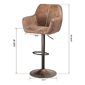 Keyluv Bar Stools Set of 2 for Kitchen Counter Adjustable Swivel Height Barstools 29 Inch Faux Leather Bar Chairs with Padded Back and Chromed Metal Base, Retro Brown