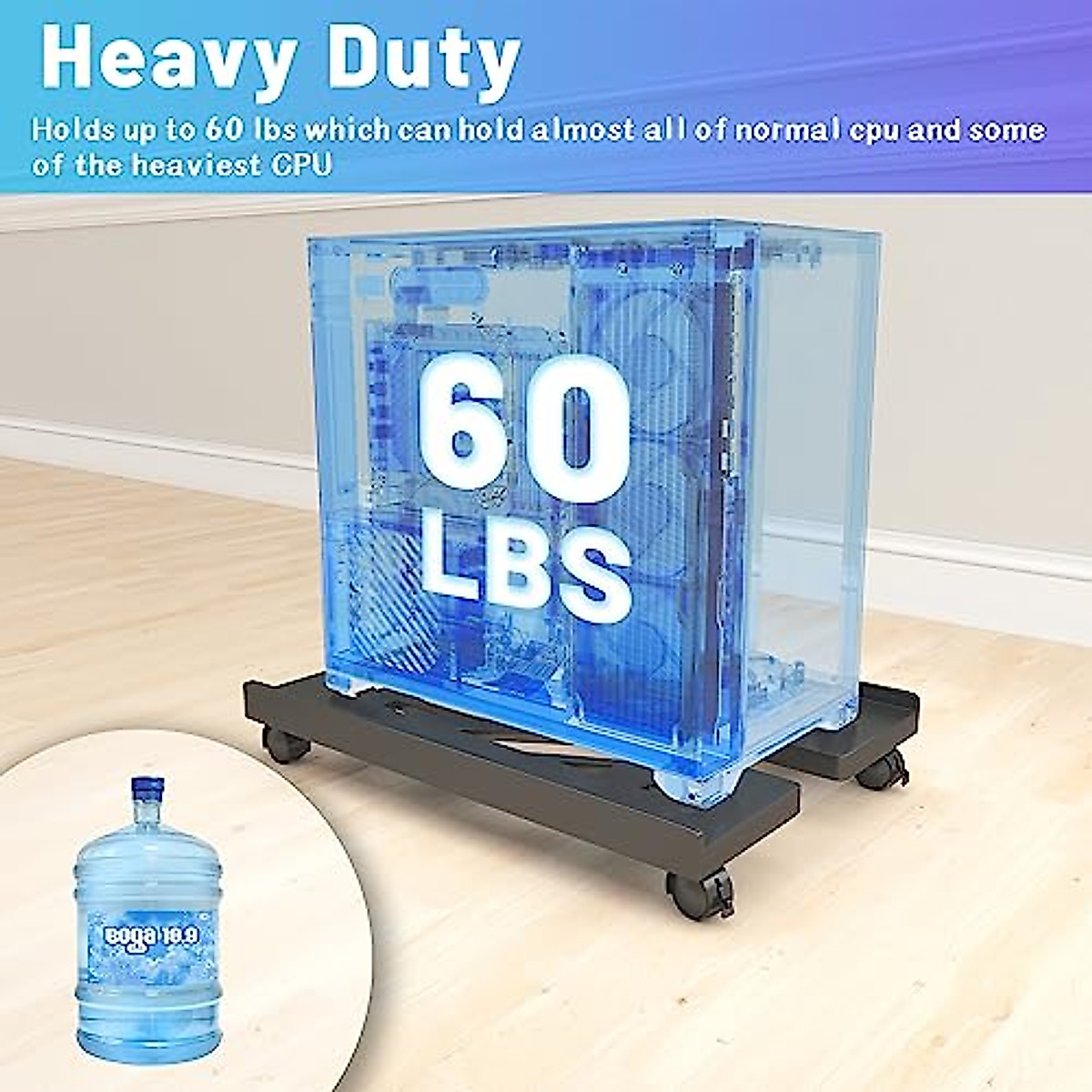 Mobile CPU Stand, CPU Rolling Stand Adjustable Computer Mobile Cart Holder with Locking Caster Wheels PC Stand - Black