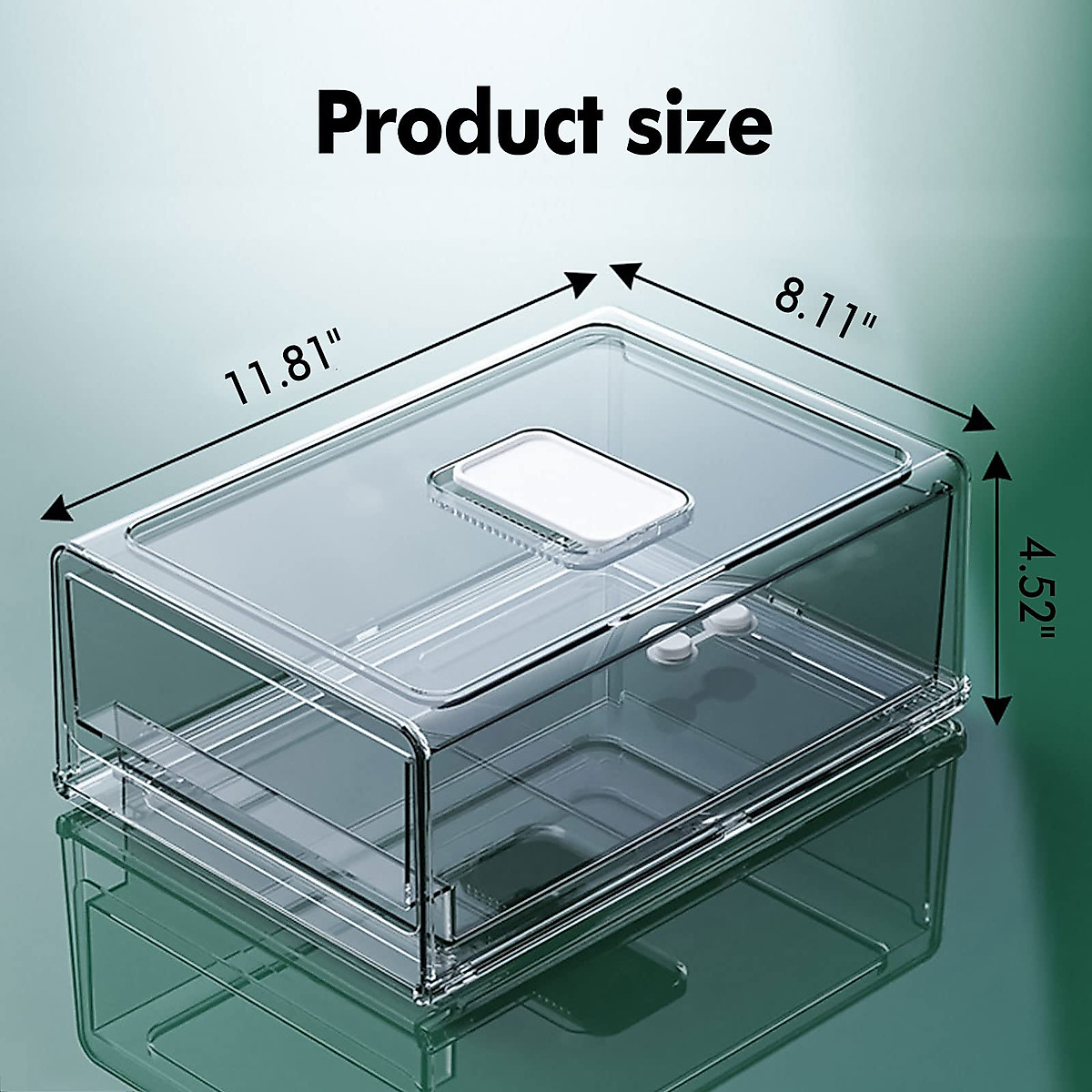 elabo Stackable Refrigerator Organizer Drawers with Removable Drain Tray, Fridge Organizer Bins, Pull Out Food Storage Container Bins with Drawer for Freezer and Kitchen, BPA-Free, Clear, 3 Pack