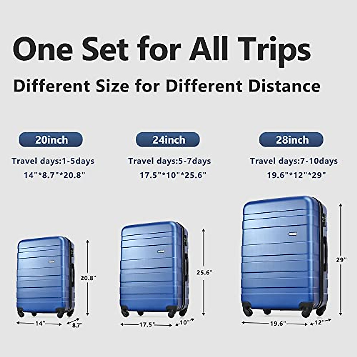 Merax 3 Piece Expandable ABS Hardshell Luggage Sets Spinner Wheel Suitcase TSA Lock Suit Case, Navy, 20/24/28 Inch