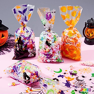 JOYIN 150 PCS Halloween Cellophane Candy Bags Clear Treat Bags with Twist Ties, Trick or Treating Bags, Halloween Goodie Bags Non Candy Cookie Bags for Kids Halloween Party Favors Supplies
