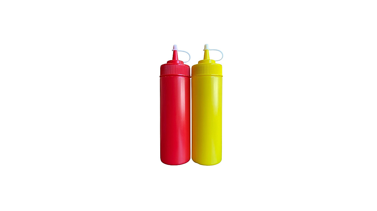 Ketchup & Mustard Squeeze Bottles Set - 12oz with Caps for BBQ & Picnics