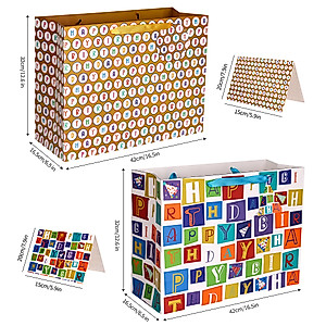 Giiffu 16.5" Extra Large Gift Bags for Birthday Party with Card and Tissue Paper (Pack of 2, Happy Birthday)