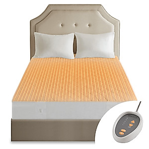 Beautyrest Cotton Blend Heated Mattress Pad Secure Comfort Technology - Luxury Quilted Electric Mattress Pad with Deep Pocket - 5-Setting Heat Controllers, Twin XL , White