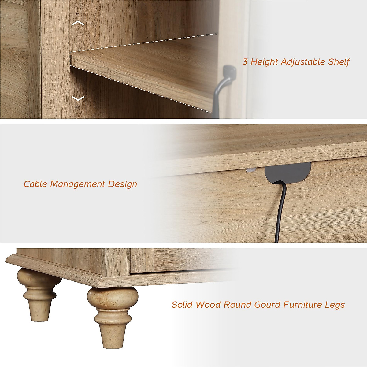 WAMPAT 116'' Farmhouse TV Stand for TVs Up to 110 inch,Glass and Wood Universal TV Stand with Storage Cabinets,White Entertainment Center for 32-110 inch TV Console Table,Oak