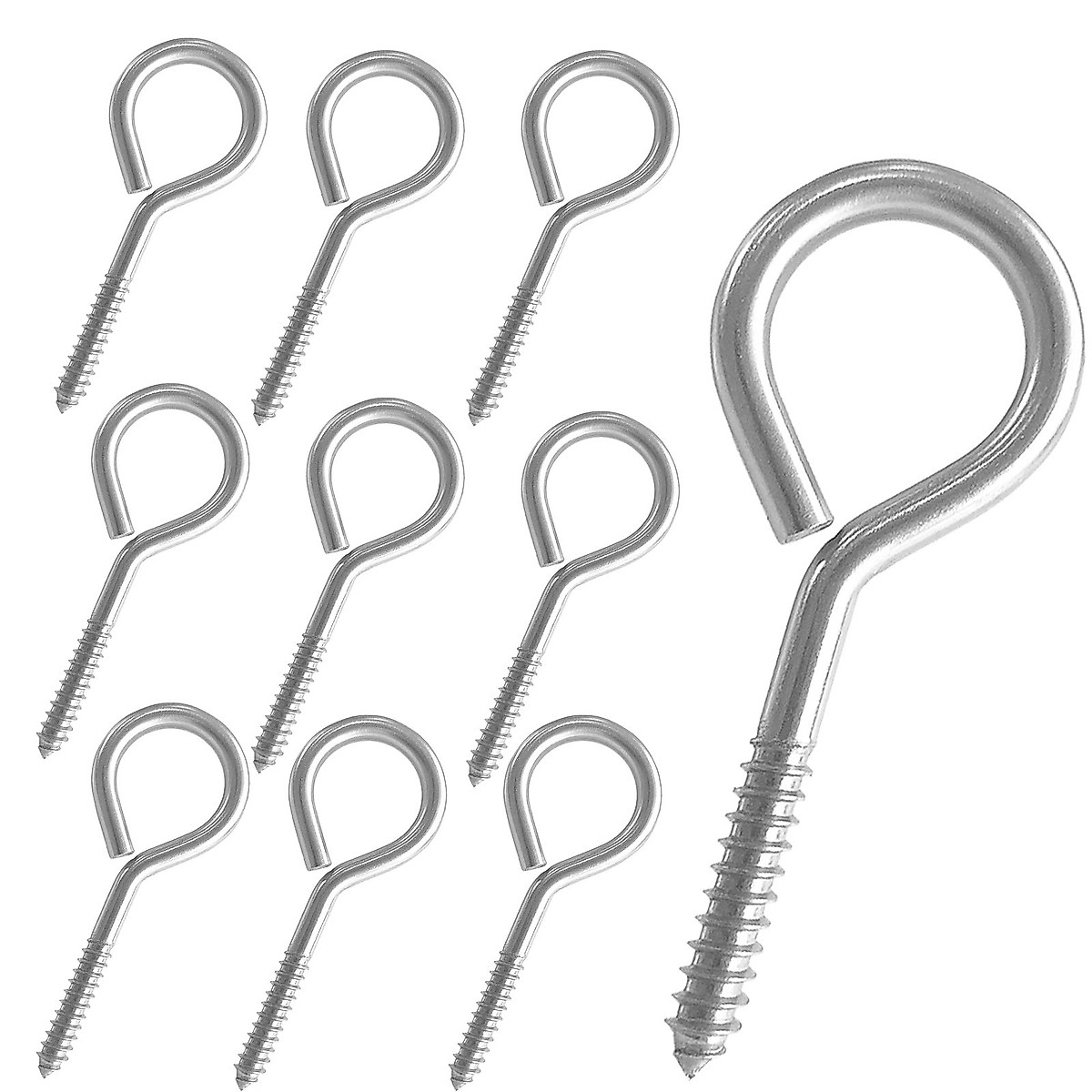10 PCS Screw Eyes, Stainless Steel Eye Hooks, Heavy Duty Eye Bolts Screw in, Self-Tapping Eyelet Screw for Indoor & Outdoor, 2.5 inches