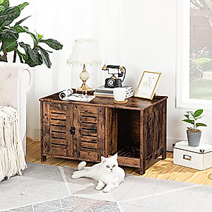 HOOBRO Litter Box Enclosure, Cat Washroom, Double Door Cat House, Hidden Litter Box Furniture, Splash-Proof Litter Control Board, Large Size, Side Table, Coffee Bedside Table, Rustic Brown FG80MW01