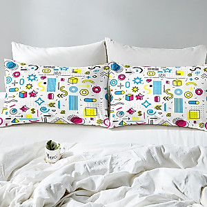 Erosebridal 80's Memphis Style Fitted Sheet Full Size Hipster Retro Bed Sheets 70s and 90s Hip Hop Funny Bed Set Math Themed Bedding Set Geometry Stripes Print Bedding Memphis Home Decor