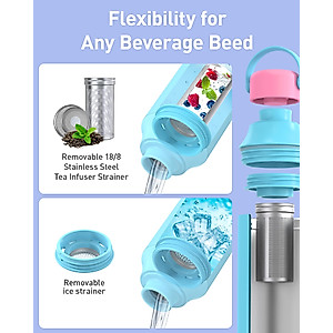 TOURIT 20 oz Insulated Water Bottle, Stainless Steel Water Bottles With Ice Strainer, Double-Wall Thermos Water Bottle, BPA Free Leakproof Thermos Bottle for Sports and Travel, Violet Mist