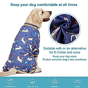LovinPet Large Breed Dog Onesie Clothes, Slim Fit/Stretchy Knit, Unicorn Rocket Grey Print, Pet Anxiety Relief,Wound Care/Post Surgery Large Dog Shirt,UV Protection,Large Breed Dog Jammies PJ's/Large