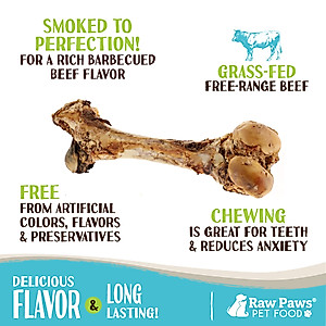Raw Paws Monster Beef Femur Bones for Dogs, 14-inch, 1-ct - Packed in The USA - Smoked Dog Bones for Large Dogs, Natural Dog Bones for Aggressive Chewers, Giant Dog Bone, Huge Dog Bone