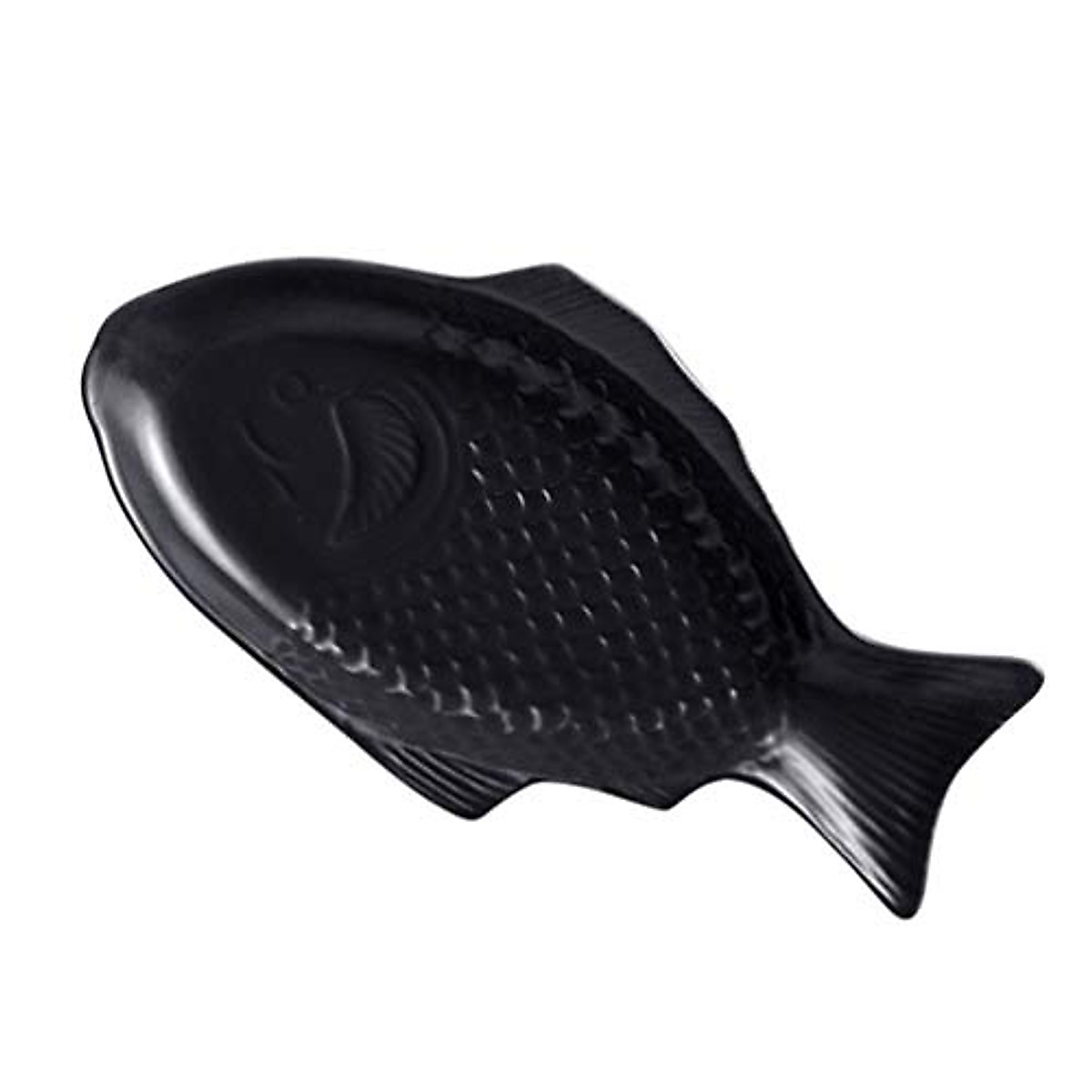 DOITOOL Ceramic Plate Fish Shaped Plate Fish Dish Porcelain Serving Platter Decorative Snack Storage Platter for Home Kitchen Black