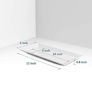 Sweese 705.101 12 Inch Porcelain Rectangular Plates, White Serving Trays for Parties - Stackable, Set of 4