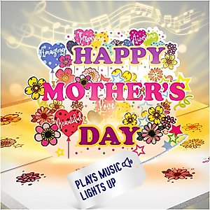 Mothers Day Card w/ Lights & Music - Pop Up Mothers Day Card for Wife, Happy Mothers Day Card from Husband, Mothers Day Card from Daughter, 1 Mothers Day Pop Up Card Greeting Card (Garden)