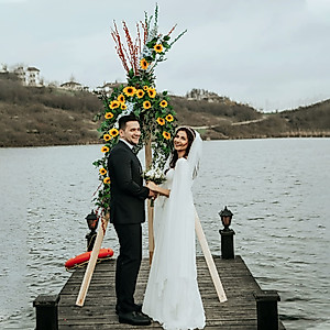 4Pcs 33FT Artificial Sunflower Green Leaves Vines, Hanging Sun Flower Garland Fake Foliage, Plant Leaves Yellow Flowers String Vine for Wedding Table Home Birthday Party Kitchen Garden Decor (B)