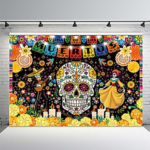 MEHOFOND 7x5ft Day of The Dead Backdrop for Mexican Fiesta Dia De Los Muertos Birthday Party Decorations Banner Sugar Skull Flower Photography Background Paper Cutting Photo Props