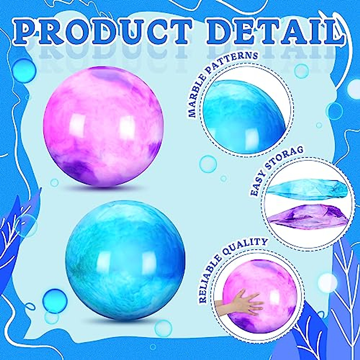 Deekin 2 Pcs 15 Inch 18 Inch Marbleized Bouncy Balls Large Size Ball Inflatable Rubber Playground Sensory Balls Bouncy Toys Balls for Kid Adults Pet Outdoor School Water (Blue and Purple, 18 Inches)