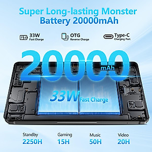 OUKITEL Rugged Tablet Android 13, RT6 20000mAh Large Battery 14+256GB/1TB 10.1” FHD Display 16+16MP Camera IP68/IP69K Waterproof Tablet with Detachable Stand 33W Fast Charge/4G Dual SIM/WiFi/OTG/GPS