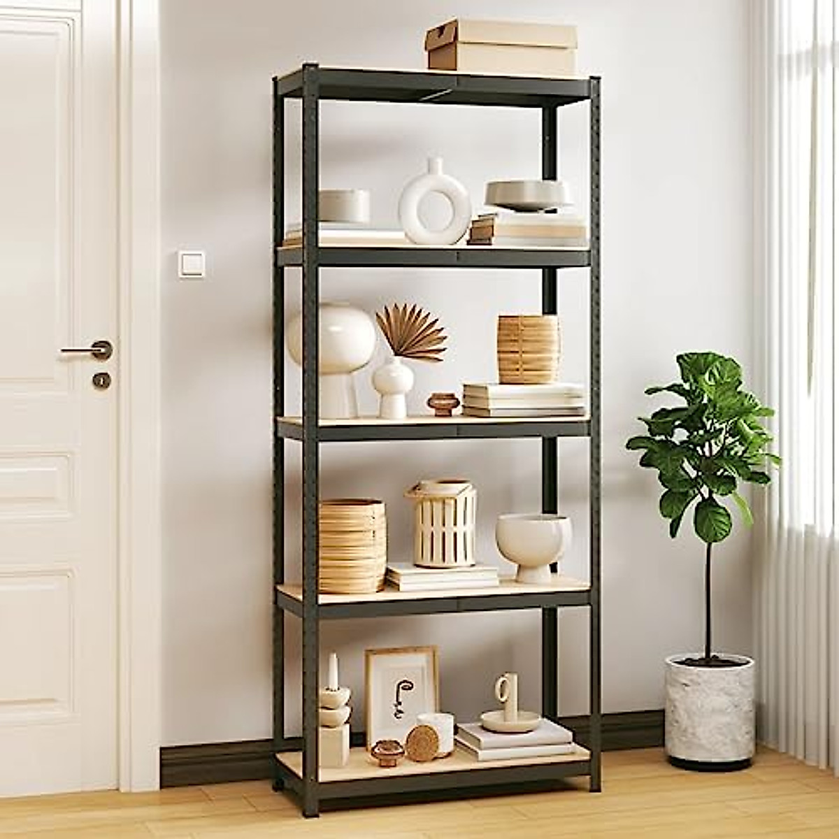 vidaXL 5-Layer Storage Shelf - Galvanized Steel, Engineered Wood and Plastic - Industrial Style - Sturdy Durable Design - Anthracite Color - Dimensions: 29.5" x 11.8" x 67.7"