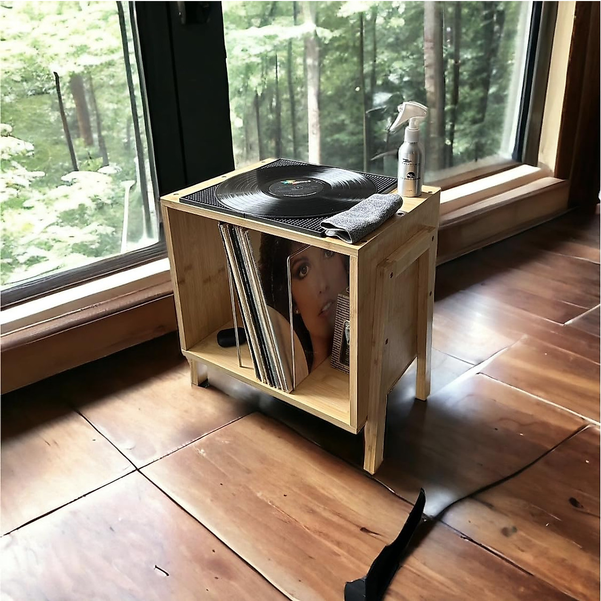 Turnable Stand with Record Storage - Stackable Bamboo Record Player Stand with Storage for 12" Vinyl Albums Turntable Cabinet Nightstand - Living Room Bedroom Sofa Couch Bed Side Night Stand