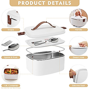 Landmore Electric Lunch Box Food Heater, 70W Food Heated 110V & 12V Portable Food Warmer Heater for Truck/Car/Home Self Heating Box with 1.8L 304 Stainless Steel Container and Lunch Bag