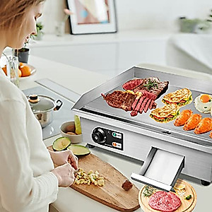 ZXMOTO 22" Electric Countertop Griddle 110V 1600W Commercial Electric Griddle Restaurant Grill Temperture Control Stainless Steel Type A