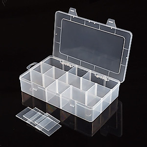 HomDSim 15 Large Grids Clear Plastic Organizer Storage Box for Washi Tape,Adjustable Compartments with Dividers,Container Holder for Ribbon,Sewing,Thread,Masking Tape,DIY Sticker Roll Tape