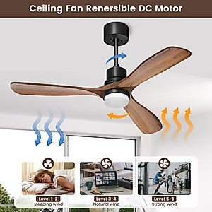 Obabala 52" Ceiling Fan with Lights Remote Control Outdoor Wood Ceiling Fans Noiseless Reversible DC Motor
