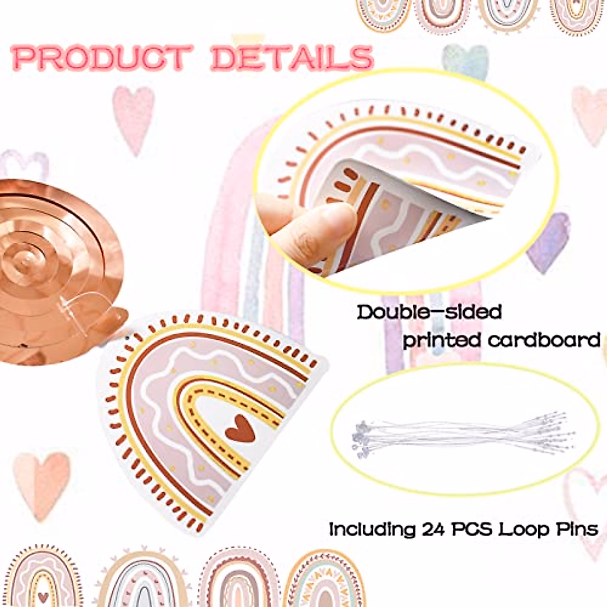 48Pcs Boho Rainbow Party Decorations, Hanging Swirl Rainbow Party Decorations, Boho Baby Shower Decorations for Classroom Home Wedding Office, Hanging Swirls Ceiling Streamers for Party Supplies