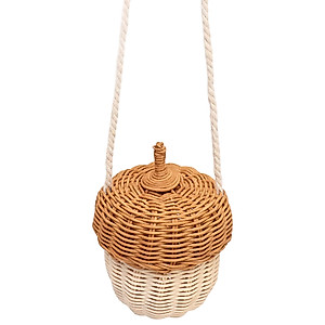 Kids Rattan Storage Basket, Handmade Acorn Shaped Basket, Hand Woven Decorative Acorn Shaped Basket Bag, Mushroom Shape Decorative Woven Basket for Boys Girls Photography Props(Small Shoulder Bag)