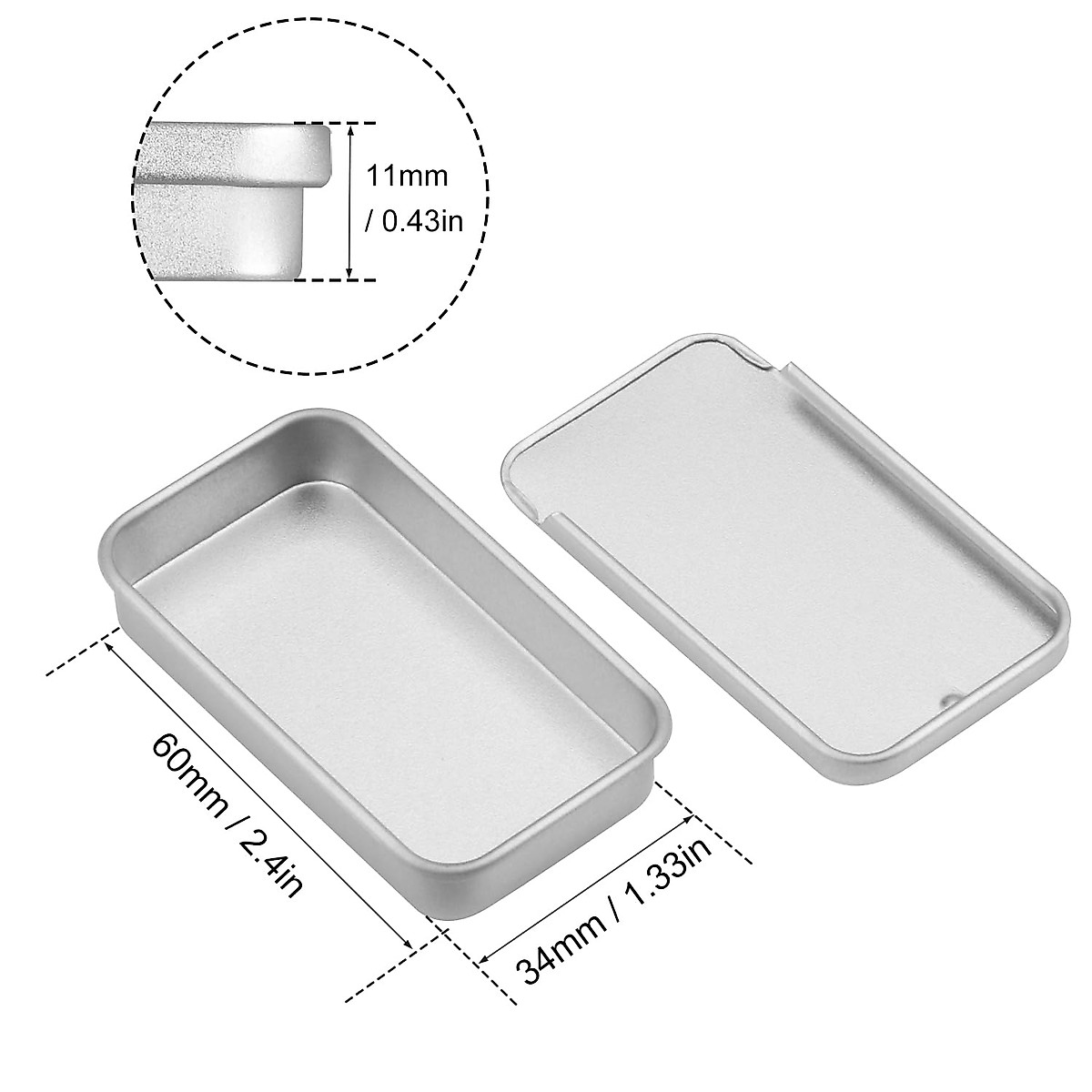 GENHAKON 50 PCS 2.36X1.3X0.43 Inch, Slide Top Tin Containers, Tin Box Container, Storage Boxes with Lid for Small Items, Such as Candy, USB Cable, Pills, Earring, Jewelry Craft, Etc