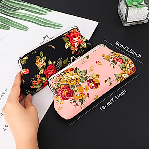 Oyachic 2 Pcs Large Coin Purse,Floral Change Purse,Long Wallets Clasp Kiss Lock, Vintage Coin Pouch for Woman Girls