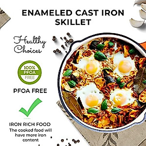 Healthy Choices Enameled Cast Iron Skillet, 8" Set of 6, Professional Cast Iron Pan, Orange & White Enameled Skillet, Oven Safe, Bake Cookies, Sauces, Desserts, BBQ, Dishwasher, Induction, Open Fire