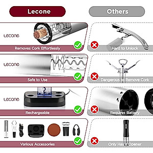 Electric Wine Bottle Opener, Lecone 8-in-1 Electric Wine Opener with Charging Base, Aerator & Pourer, Foil Cutter, 2 Vacuum Stoppers, Coaster & Ice Cubes, Stainless Steel Wine Opener Electric Gift Set