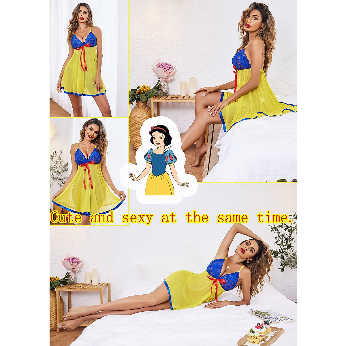 Avidlove Lace Negligee Lingerie Sexy Boudoir Outfits Snow White Costumes Lingerie V-Neck Sleepwear for Curvy Women