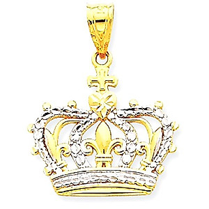 IceCarats 14K Yellow Gold Royal Princess Crown Necklace Charm Pendant 27mm x 20mm Only