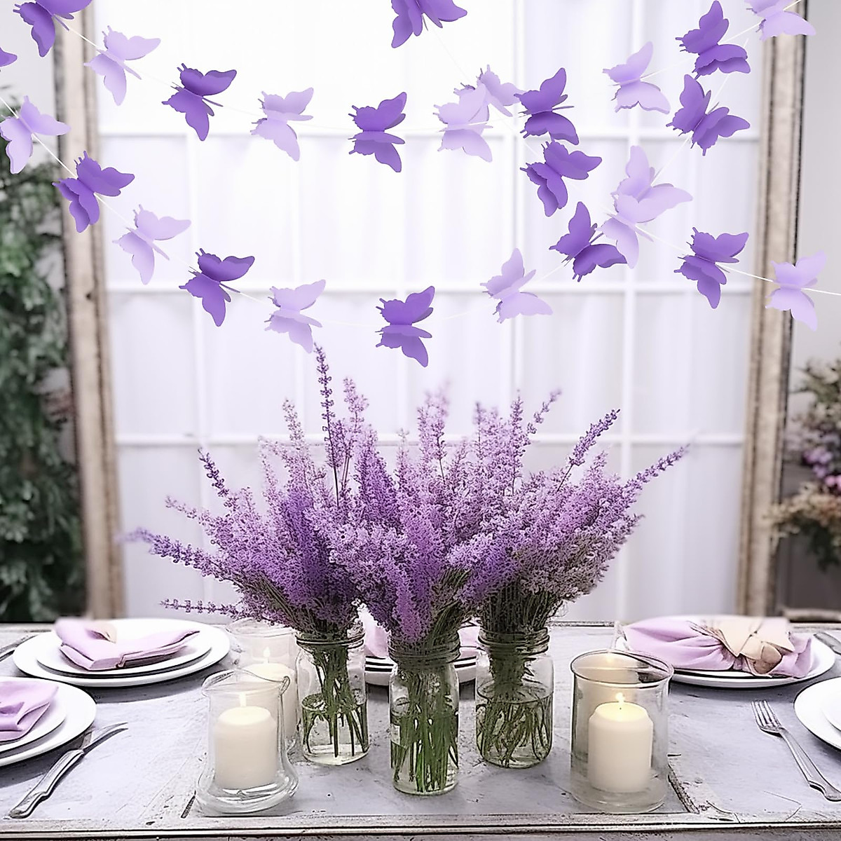 jijAcraft Butterfly Hanging Garland 3D Purple Paper Butterfly Hanging Garlands, 4 Packs Butterfly Birthday Decorations Butterfly for Baby Shower Home Decor Wedding Purple Party Decorations (39ft)