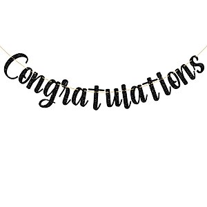 MonMon & Craft Congratulations Banner/Congrats Grad Party Decor/Graduation Activities/Wedding/Birthday/Retirement Party Decorations Black Glitter