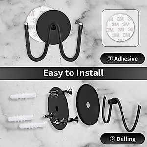 TONLEA 2 Pack Coat Hooks for Wall, Stainless Steel Coat Rack Wall Mount for Hanging Coat, Scarf, Hat, Key (Black)