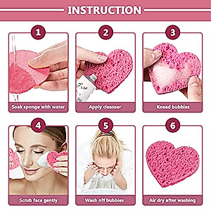 Nuenen 60 Pieces Facial Sponges with Container, Heart Shape Compressed Face Sponges Natural Cleaning Pads for Washing Face Cleaning Exfoliating Esthetician Makeup Removal(Pink)